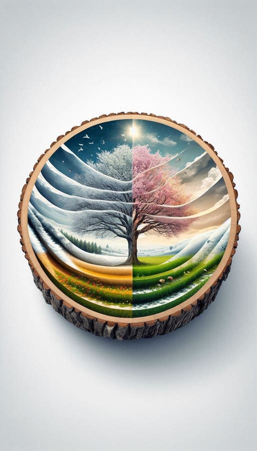 Tree of Time: Seasons in a Slice Stock Illustration - Illustration of ...