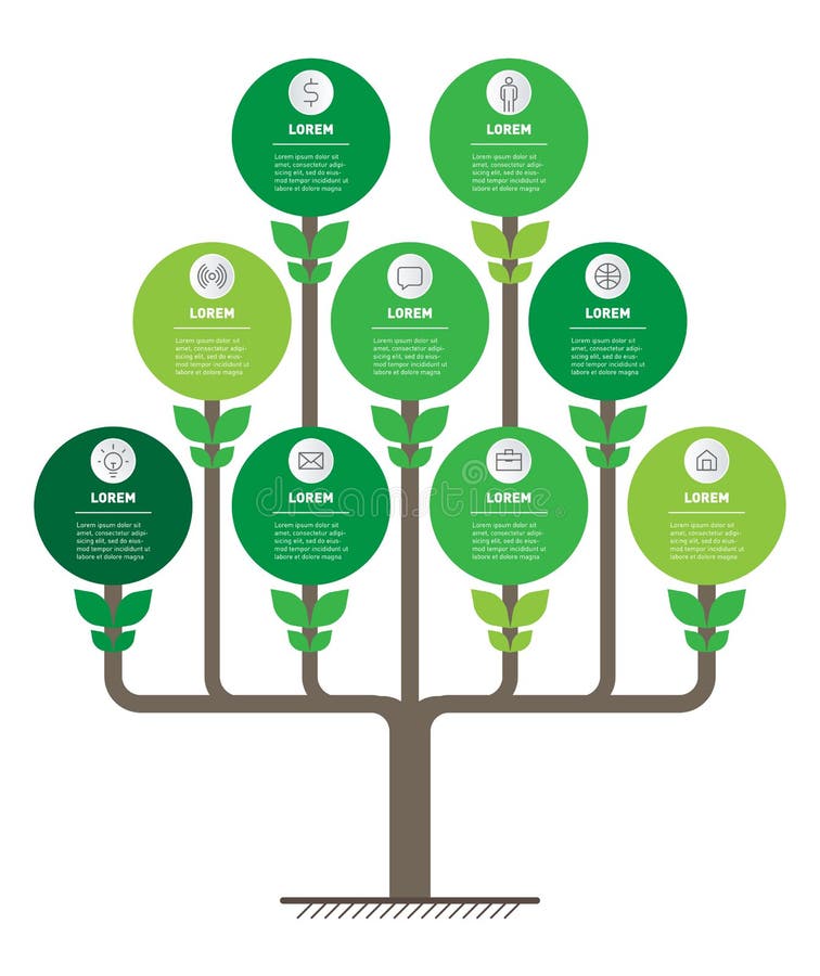 Tree or Timeline of Trends. Business Concept with 9 Parts, Steps or ...