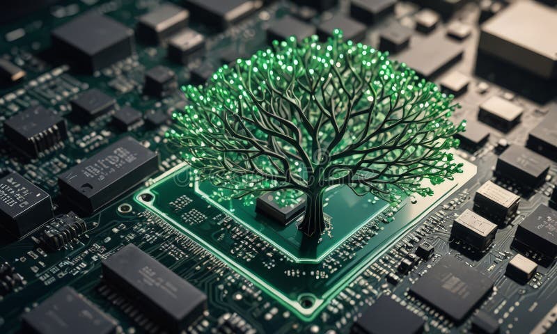 Tree on top computer chip stock illustration. Illustration of ...