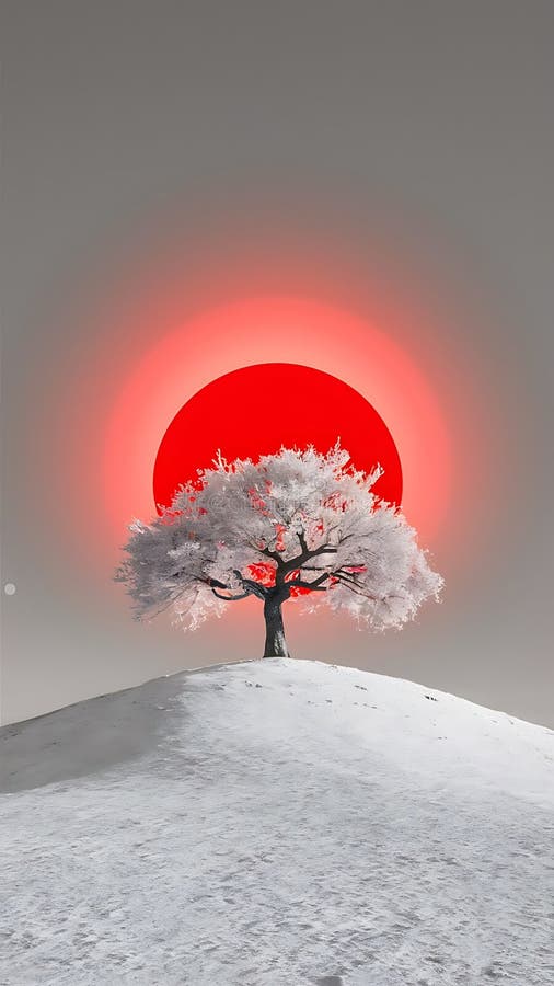 A Tree is on Top of a Hill with the Sun Behind it Stock Illustration ...