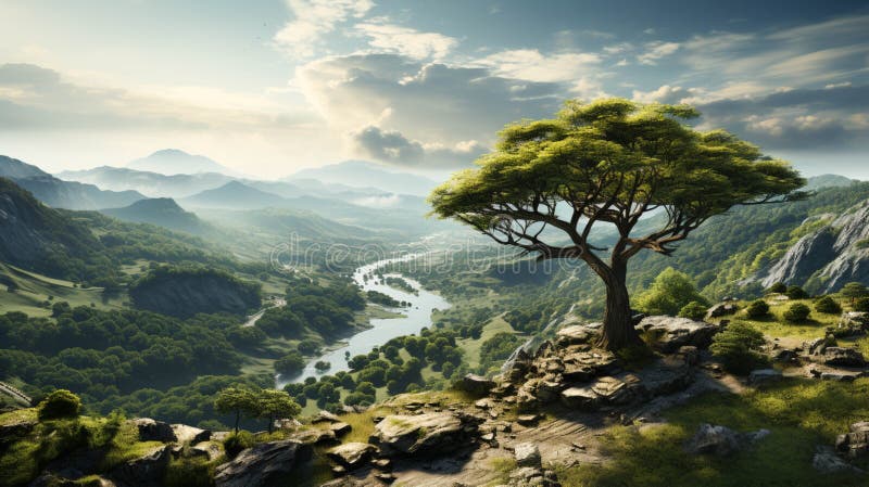 Tree on Top of Mountain Range Stock Image - Image of hill, scenic ...