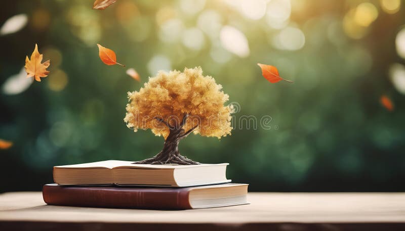 Tree is on Top of Two Books Stock Photo - Image of environment, study ...