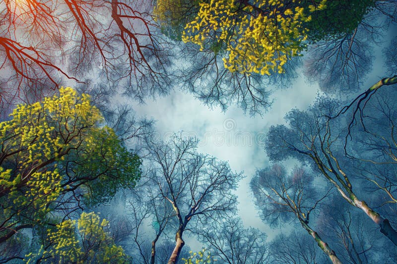 Tree Top View Offers Abstract Backdrop, Merging Natures Beauty Stock ...