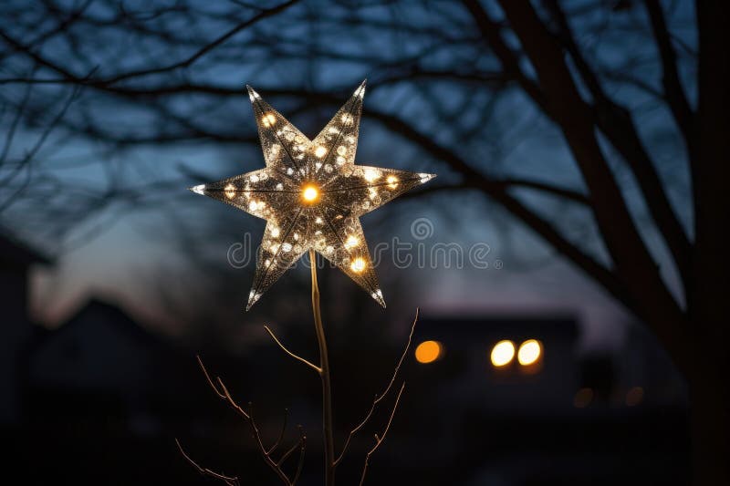 Tree-topper Star Shining Brightly on Tree Stock Photo - Image of ...