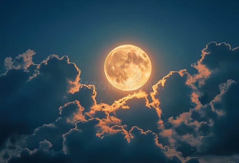 Tree Tops with Full Night Moon Overhead in Thick Clouds Stock ...