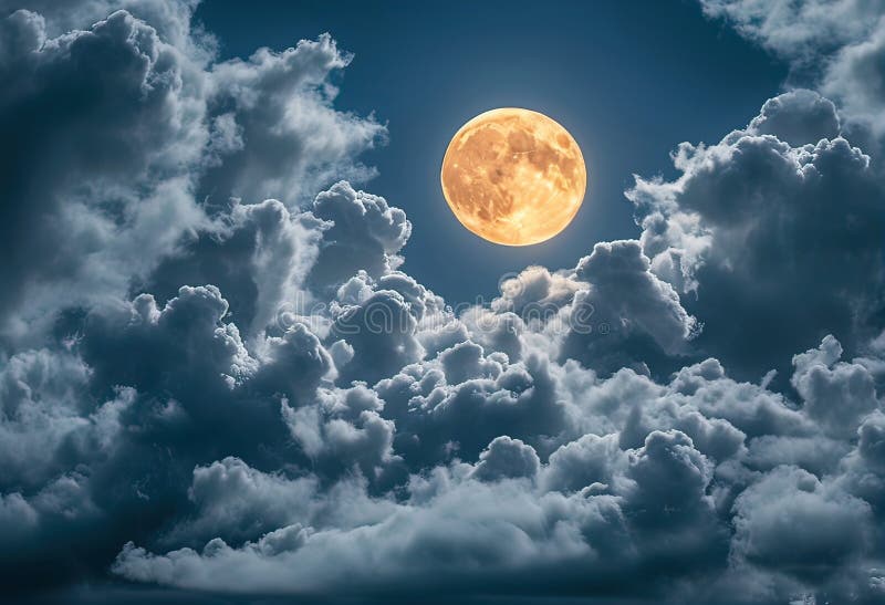 Tree Tops with Full Night Moon Overhead in Thick Clouds Stock ...
