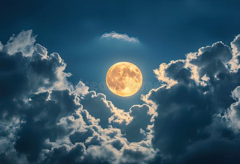 Tree Tops with Full Night Moon Overhead in Thick Clouds Stock ...