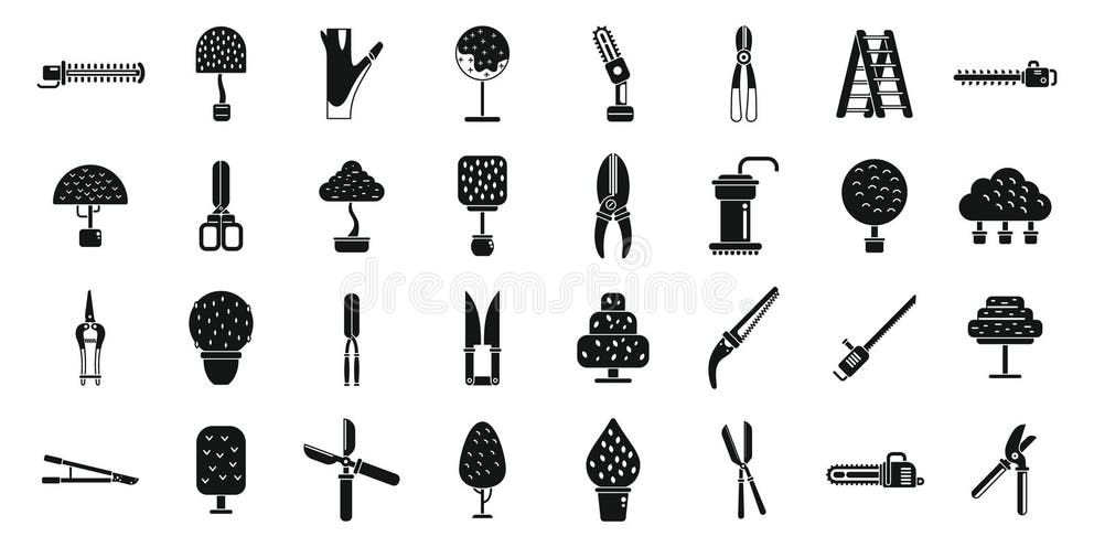 Tree Trimming Icons Set Simple Vector. Chainsaw Tree Stock Vector ...