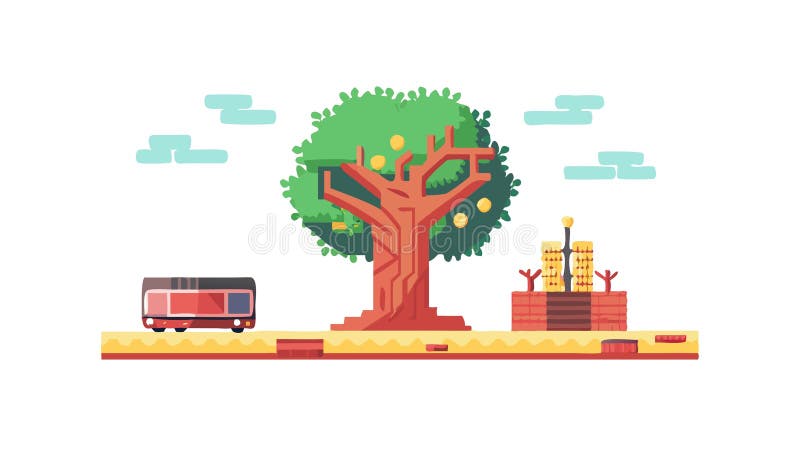 Tree with Truck and Boxes, Logistics and Green Delivery, Vector Design ...