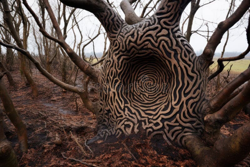 A Tree Trunk with a Bark Pattern Resembling a Labyrinth Stock Photo ...