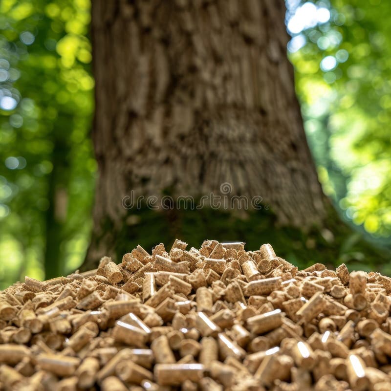 Tree Trunk Close Up with Wood Pellet in Foreground Representing ...
