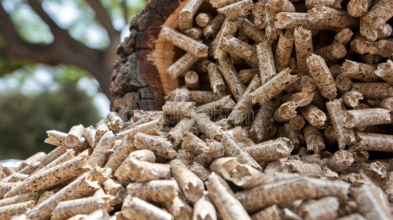 Tree Trunk Close Up with Wooden Pellet in Foreground Representing ...