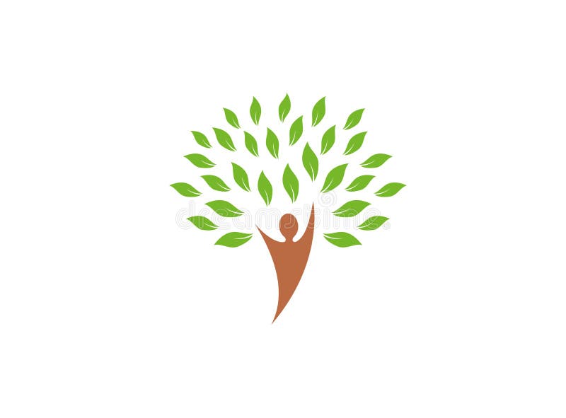 Tree Trunk with Head and Green Leaves Logo Stock Illustration ...