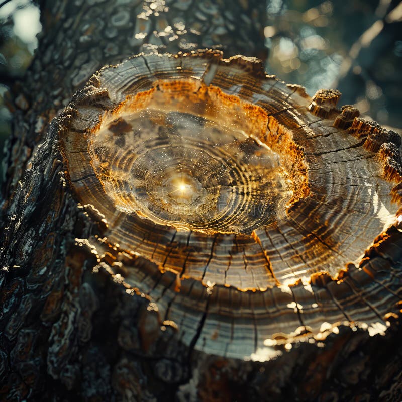 A Tree Trunk with a Sun Shining through it Stock Photo - Image of trunk ...