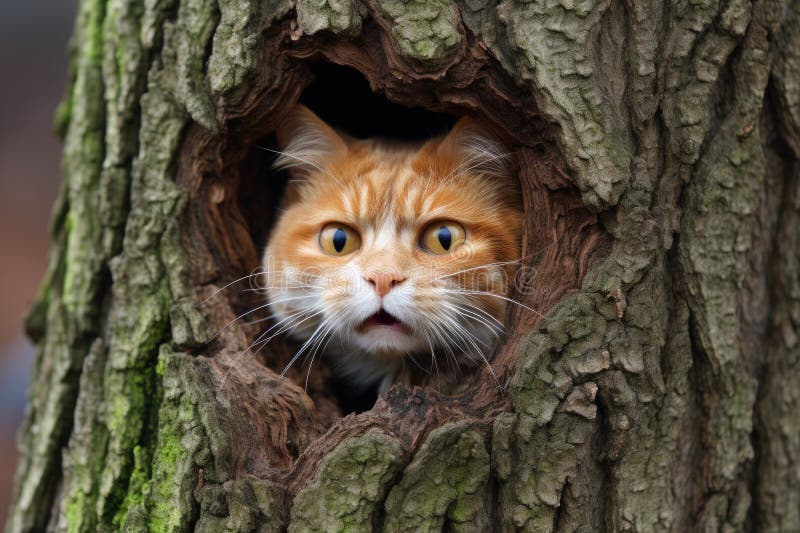 A Tree Trunk Where the Bark Resembles a Surprised Cats Face Stock Photo ...