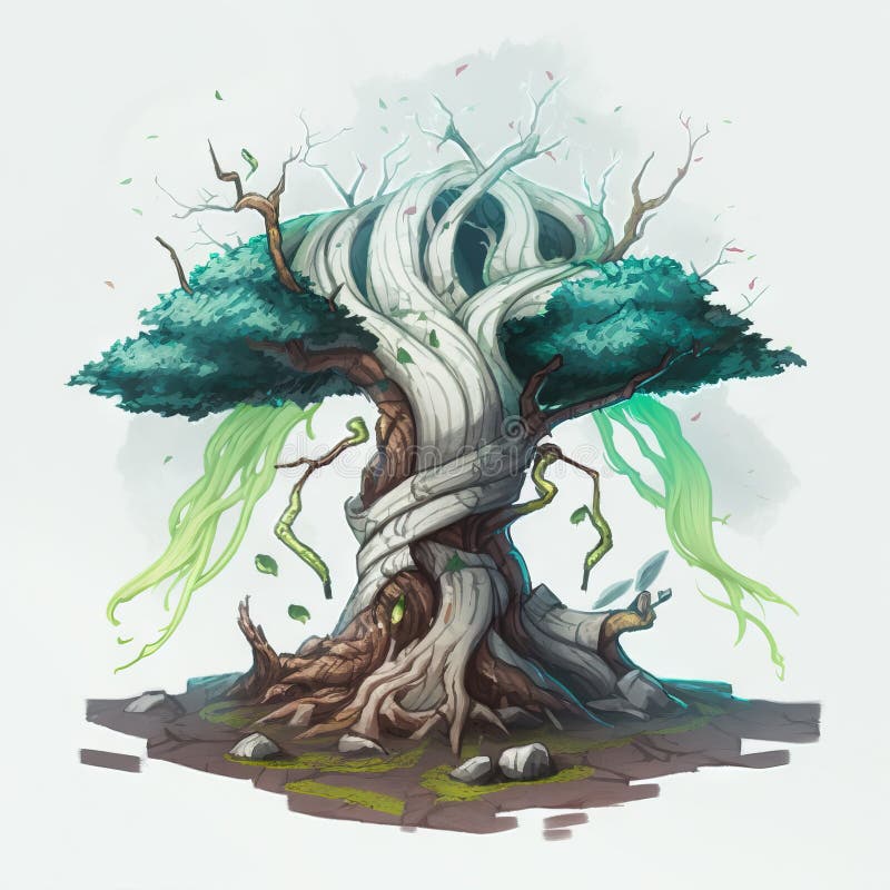 A Twisted Trunk Tree with a Bird House Drawing Stock Vector ...