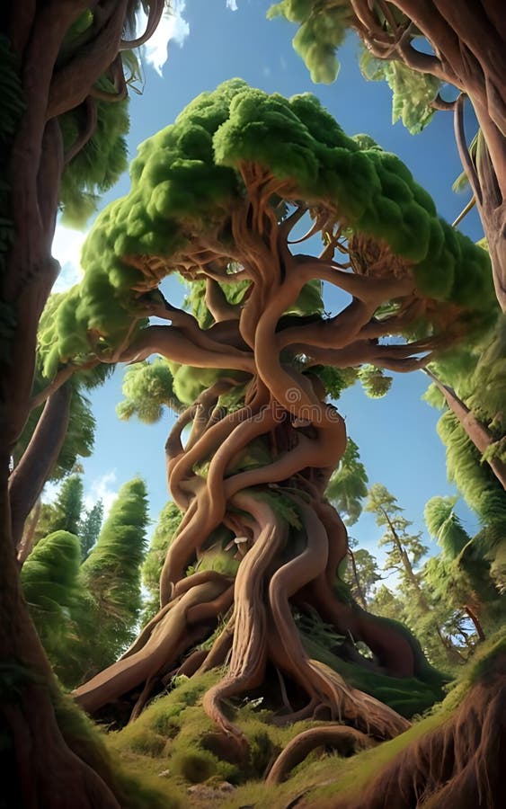 A Tree with a Twisted Trunk is Shown in a Picture Stock Illustration ...