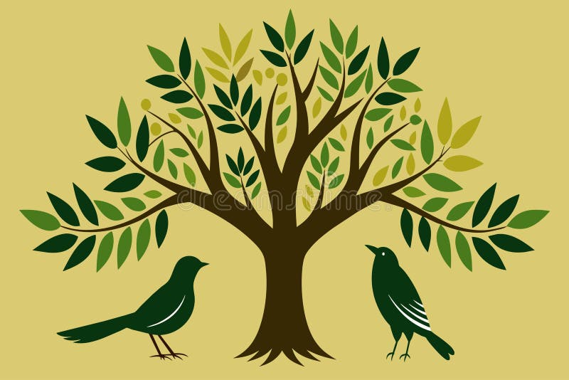 A Tree with Two Birds Sitting on it Stock Vector - Illustration of ...