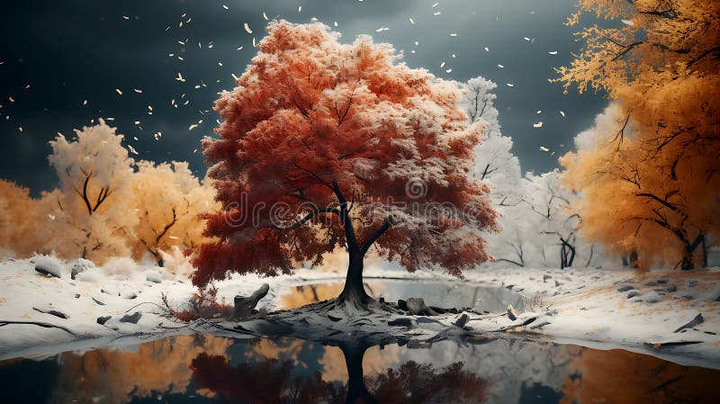 Tree with Two Seasons Compared Scene Stock Illustration - Illustration ...