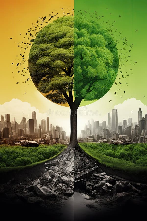 Tree in Two with Very Different Environments Earth Day or World ...