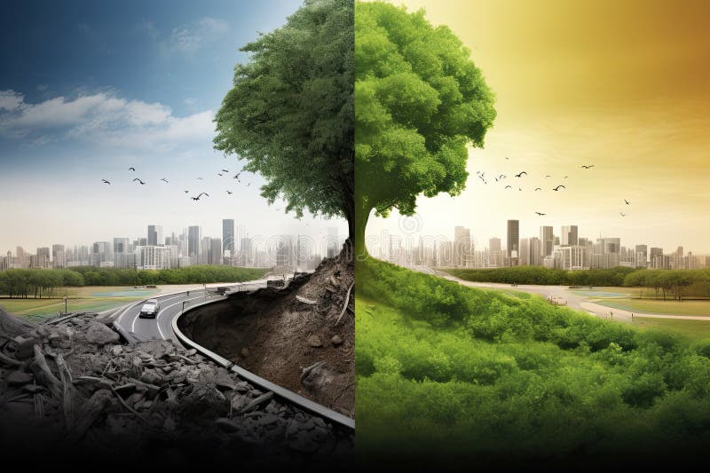 Tree in Two with Very Different Environments Earth Day or World ...