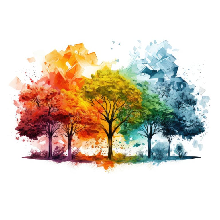 Tree Types of Spring Summer Fall Winter and Spring Stock Illustration ...