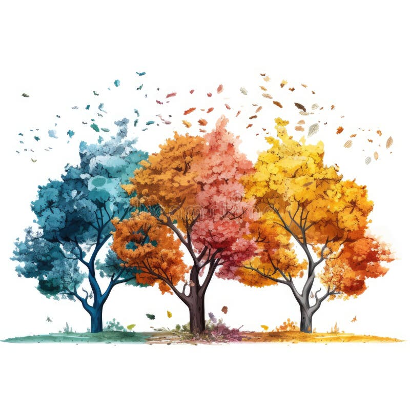Tree Types of Spring Summer Fall Winter and Spring Stock Photo - Image ...