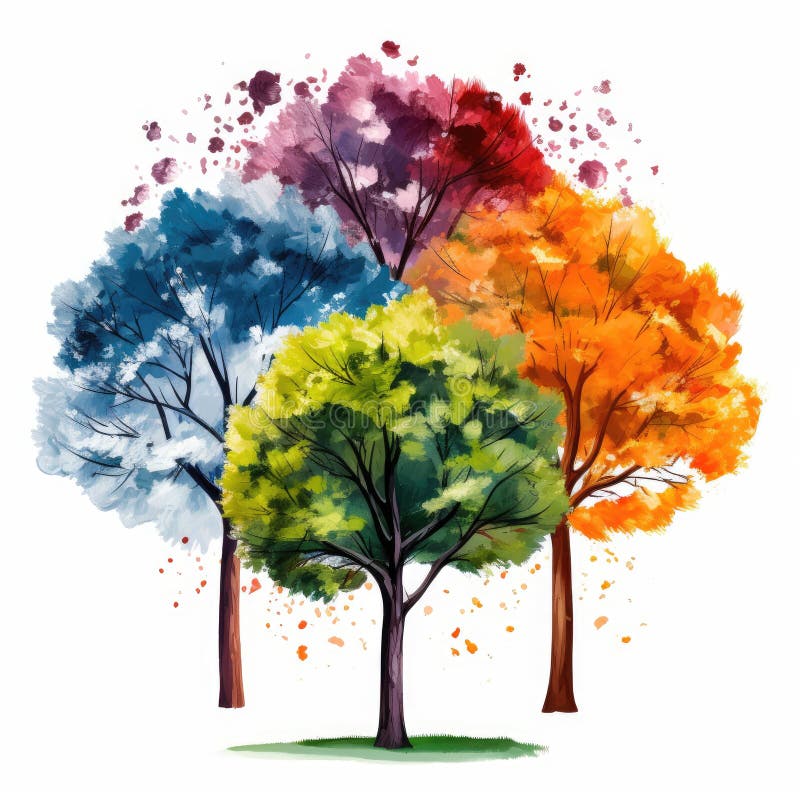 Tree Types of Spring Summer Fall Winter and Spring Stock Photo - Image ...