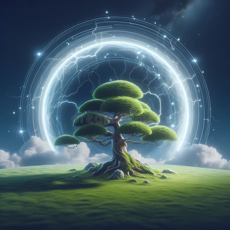 A Tree Under an Electric Orb, Symbolizing Nature-technology Unity.by ...