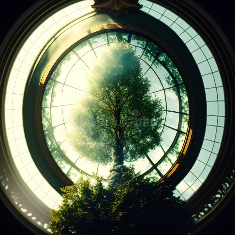 Tree Under Glass Dome, Generative AI Illustration Stock Illustration ...