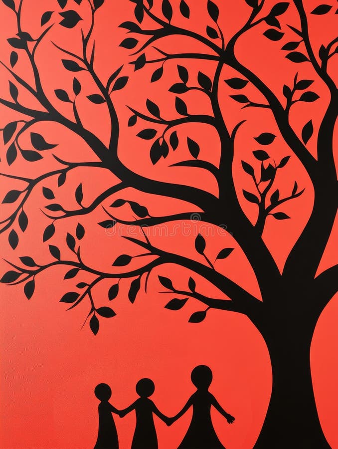 Tree of Unity and Family Three Figures Stand Under a Large Tree ...