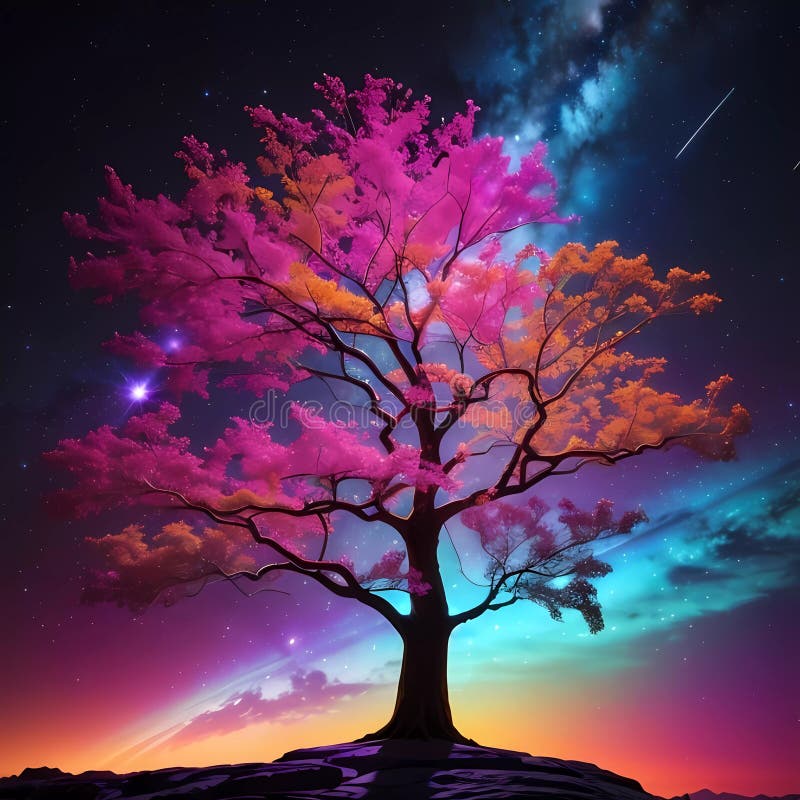 Tree with Universe Background. Cosmic Landscape Tree. Celestial Tree in ...
