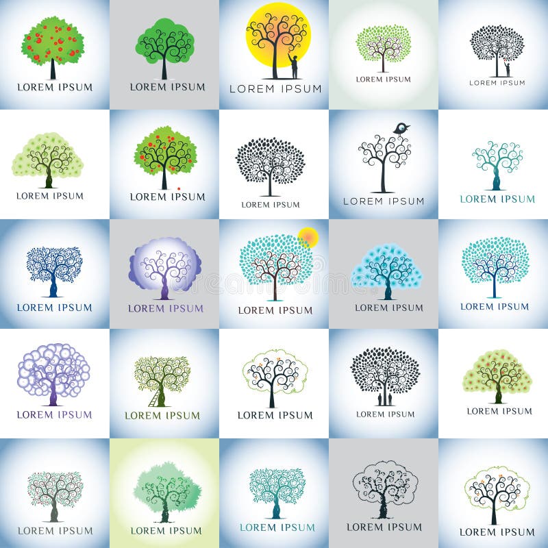 Season Tree Circle Line Logo Vector Illustration Set Design Stock ...