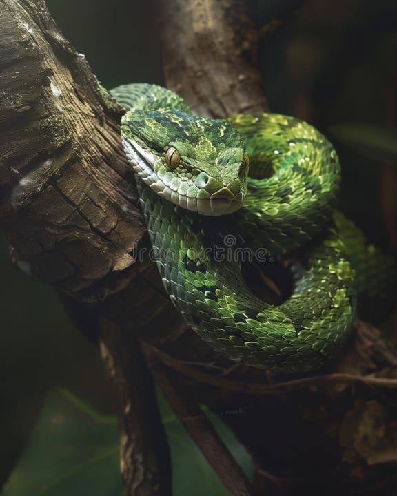 Tree viper coiled stock illustration. Illustration of poisonous - 312822329
