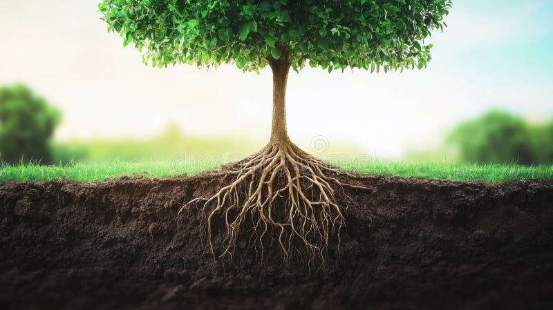 Tree with Visible Roots Growing Out of the Ground in a Natural Outdoor ...