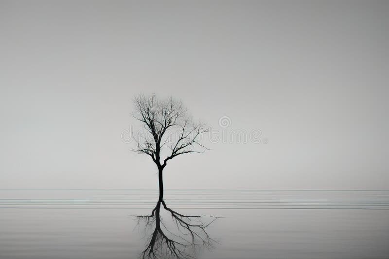 Tree in the Watertree in the Watertree in the Fog Stock Illustration ...