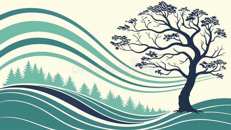 Tree and Wave Landscape, Nature Scene, and Coastal Art Vector Design ...
