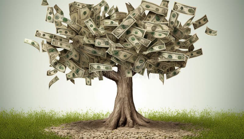 The Tree on Which Money Grows. Easy Money Concept Stock Illustration ...