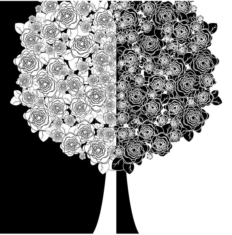 Flowering Spring Trees Black White Stock Illustrations – 39 Flowering ...