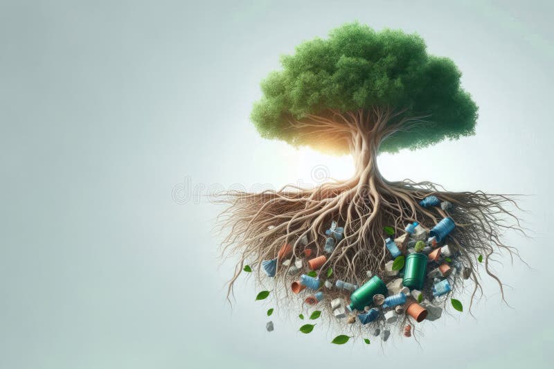 A Tree Whose Roots Absorb Debris. Space for Text. Stock Photo - Image ...