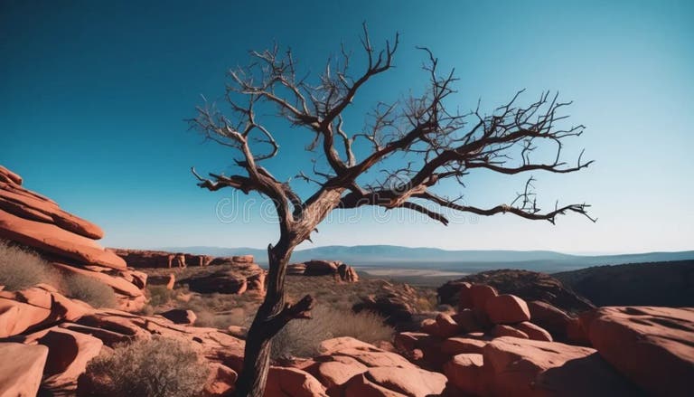 A Tree with Wide Branches on a Desert. Stock Illustration ...