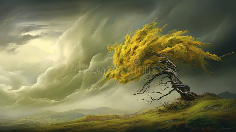 Tree wind blowing trees stock illustration. Illustration of landscape ...
