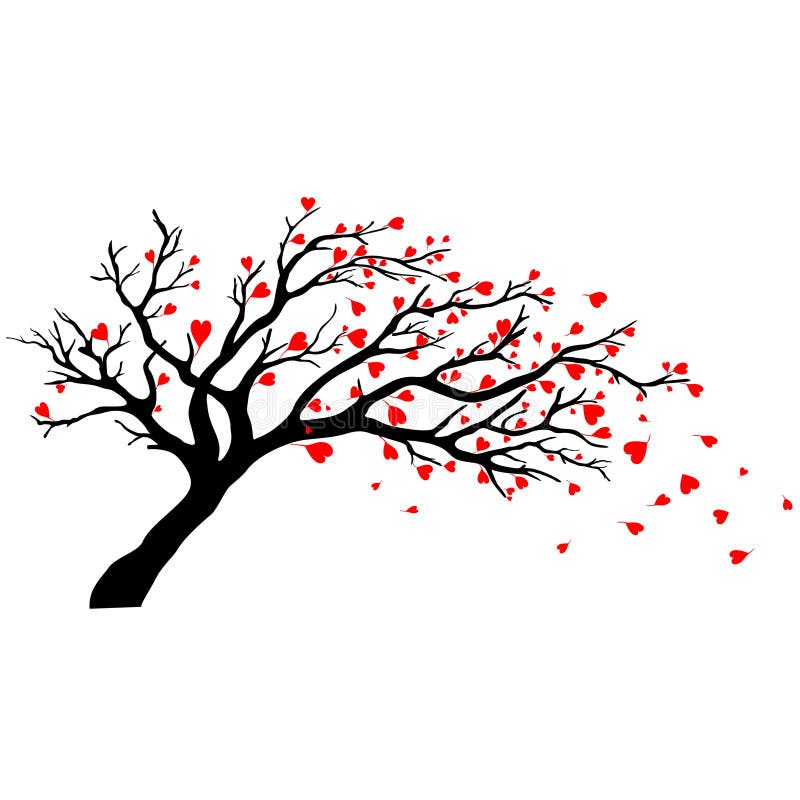 Tree in Wind with Flying Hearts Stock Vector - Illustration of wood ...