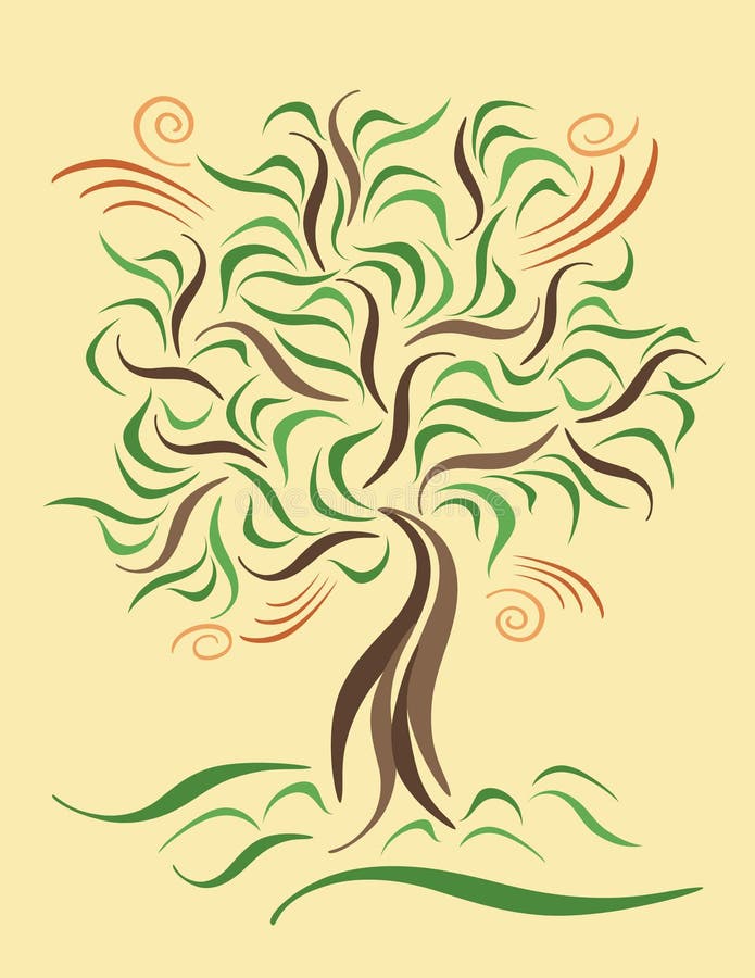 Tree on a Windy Day stock vector. Illustration of breezy - 9554322