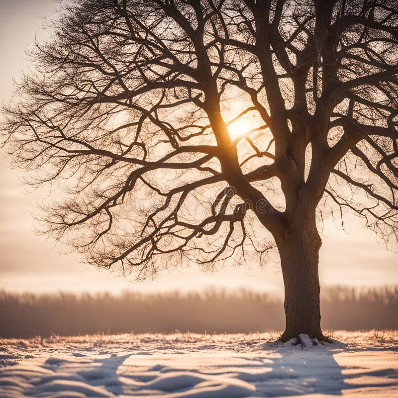 Tree on Winter Field stock illustration. Illustration of snow - 300859260
