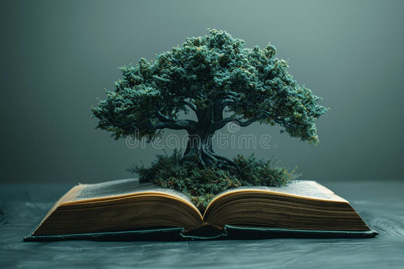 Tree of Wisdom Revealed in Open Book Stock Illustration - Illustration ...
