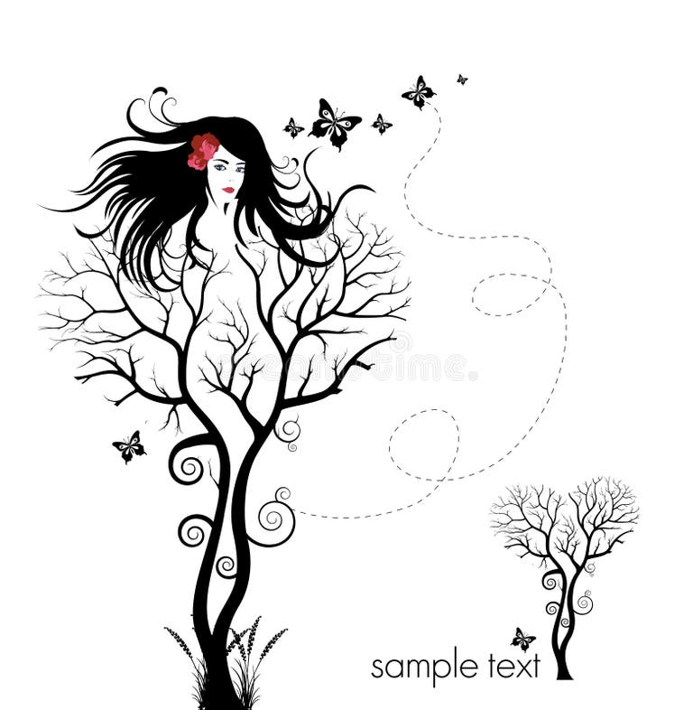 Flower Tree Woman Silhouette Stock Illustrations – 6,373 Flower Tree ...