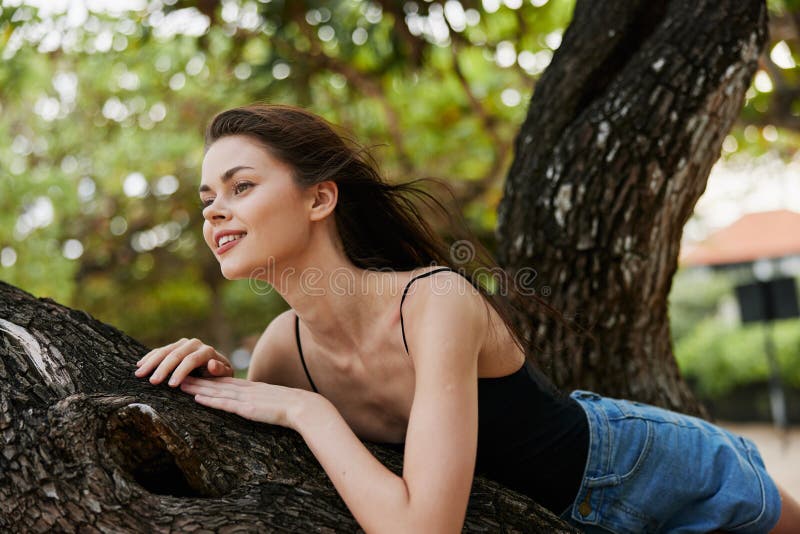 Tree Woman Lifestyle Sky Smiling Nature Vacation Sitting Sea Summer
