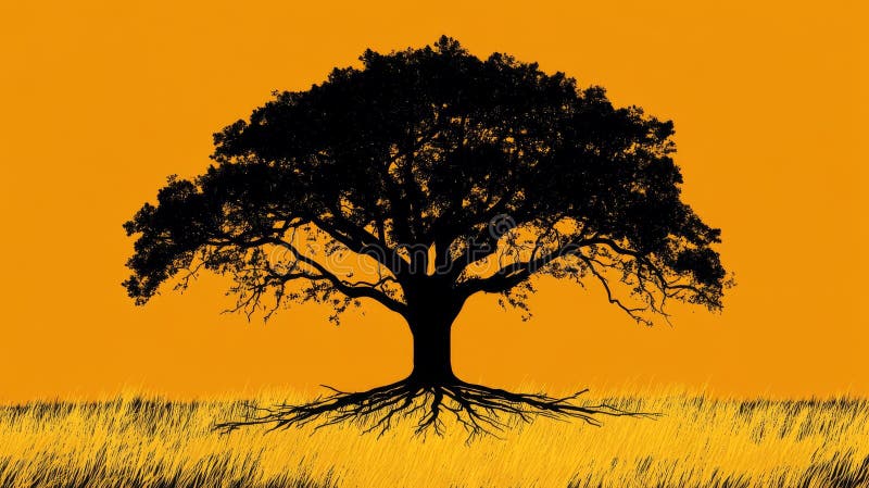 A Tree with Yellow Roots, Stylized in Appearance, Stands Out Against ...