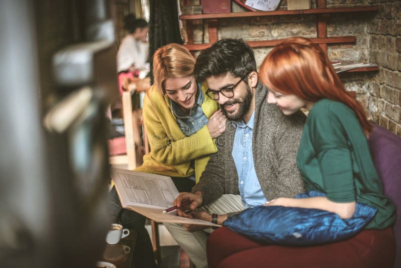 Tree Young Colleagues Study Together. Stock Photo - Image of group ...